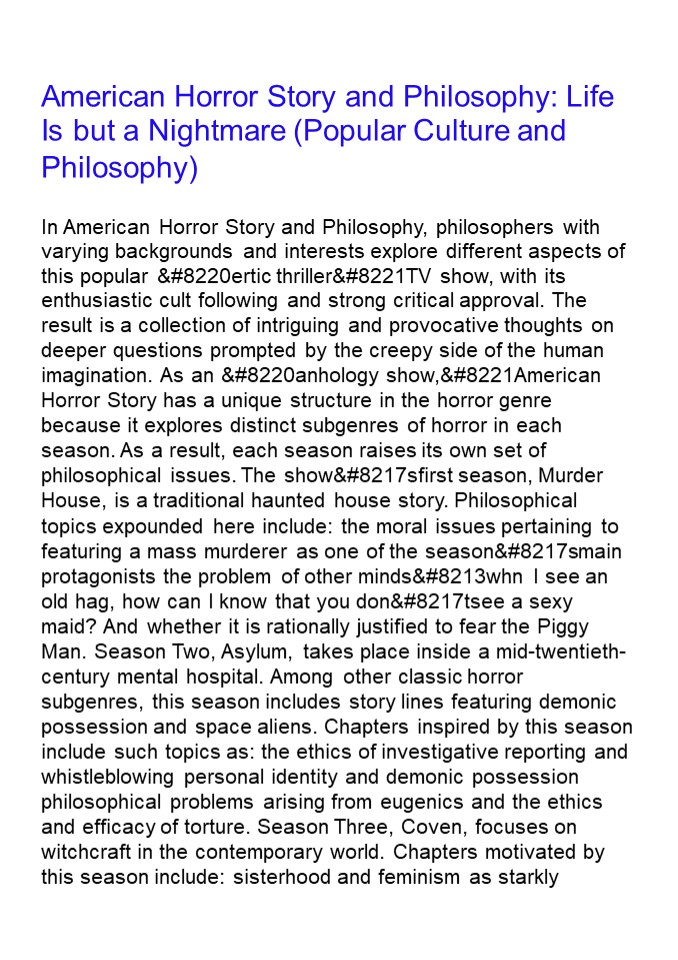 PDF/READ American Horror Story and Philosophy: Life Is but a Nightmare ...