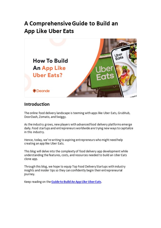A Comprehensive Guide to Build an App Like Uber Eats presentation | free to download