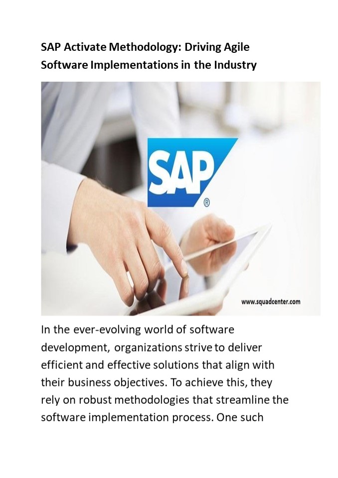 SAP Activate Methodology- Driving Agile Software Implementations in the ...