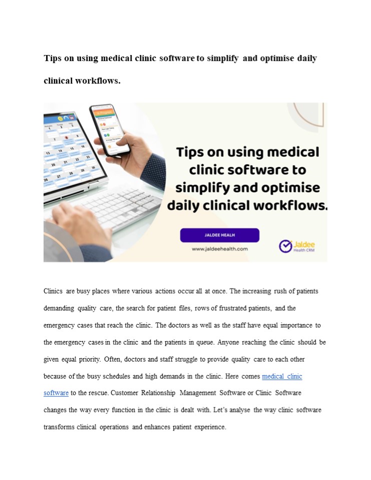 Tips on using medical clinic software to simplify and optimise daily ...