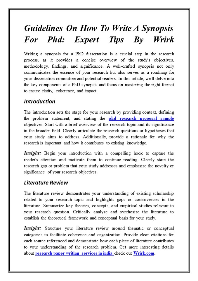 Guidelines On How To Write A Synopsis For Phd: Expert Tips By Wrirk PDF ...