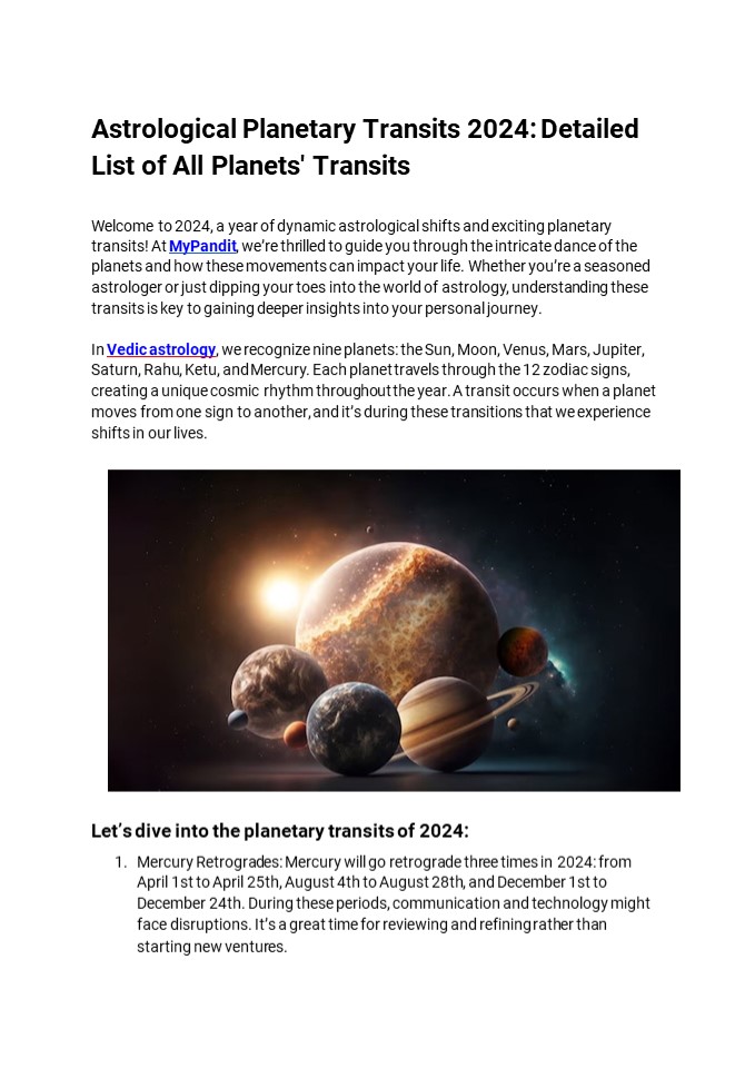 Astrological Planetary Transits 2024: Detailed List of All Planets ...