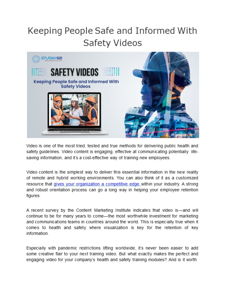 Keeping People Safe and Informed With Safety Videos presentation | free ...