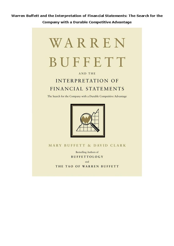 PDF Warren Buffett and the Interpretation of Financial Statements: The ...