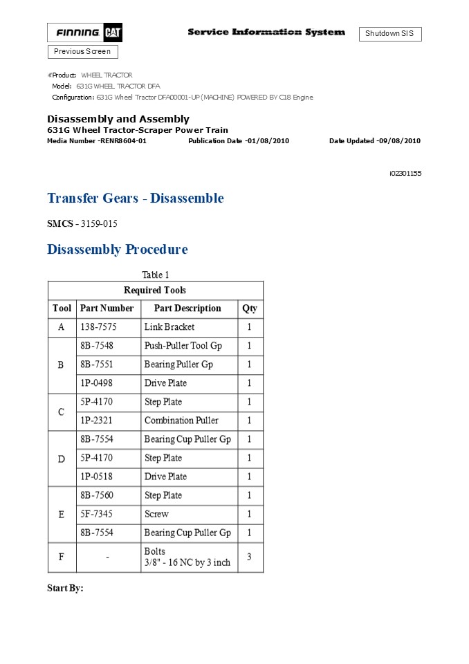 Caterpillar Cat 631G Wheel Tractor (Prefix DFA) Service Repair Manual ...