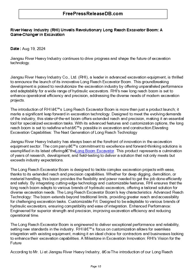 PPT – River Heavy Industry (RHI) Unveils Revolutionary Long Reach ...