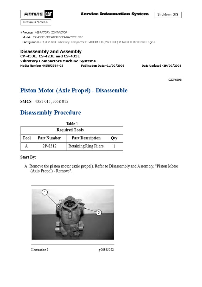 Caterpillar Cat CS-433E, CP-433E Vibratory Compactor (Prefix BTY ...