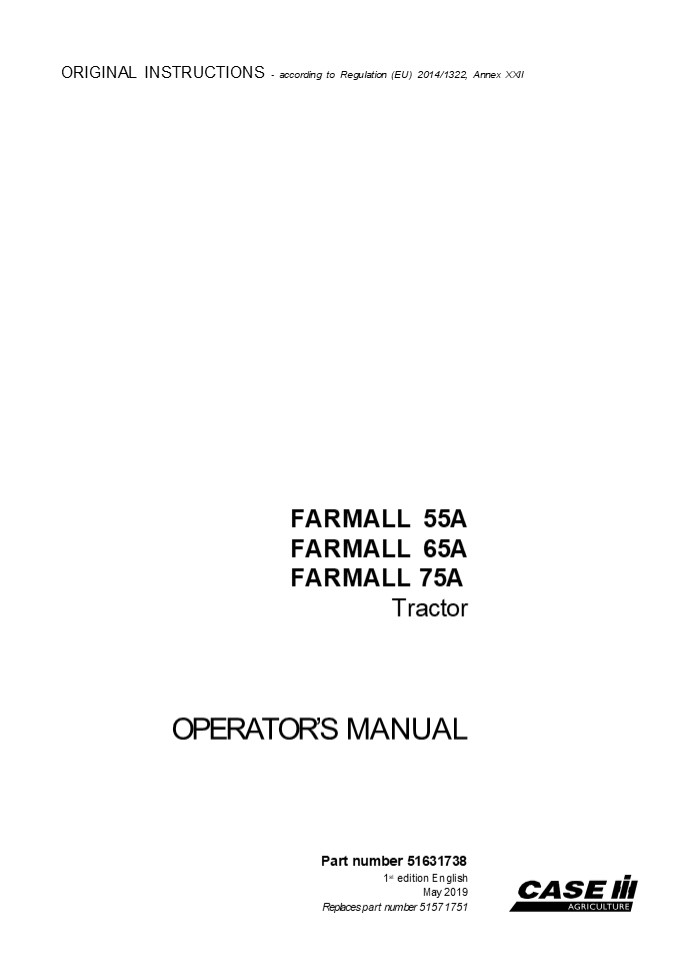 Case IH Farmall 55A Farmall 65A Farmall 75A Tractor Operator’s Manual ...