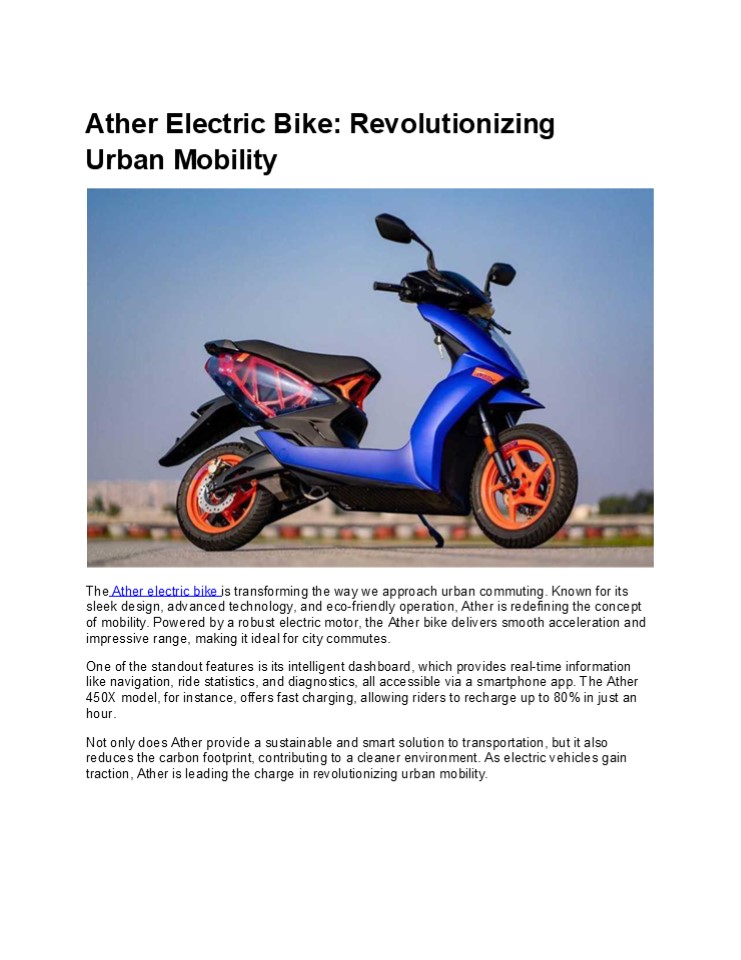 Ather Electric Scooter: Smart, Sustainable, and High-Performance Urban ...
