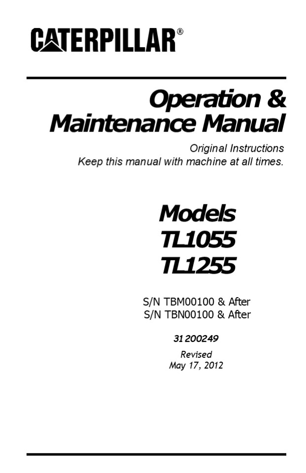 Caterpillar Cat TL1055 TL1255 Telehandler Operation and Maintenance ...