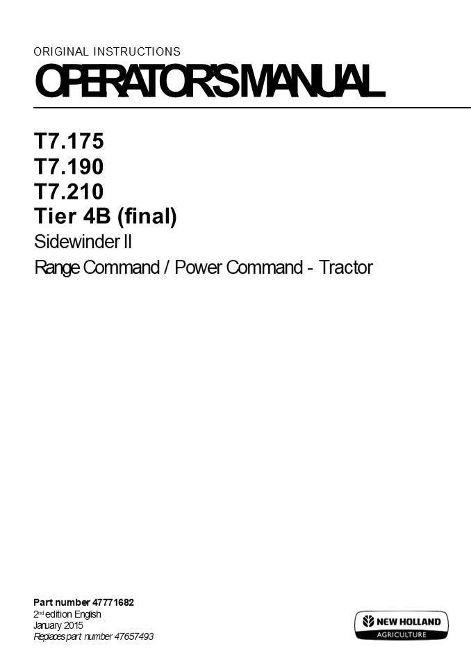 New Holland T7.175 T7.190 T7.210 Tier4B (final) Sidewinder II Range ...