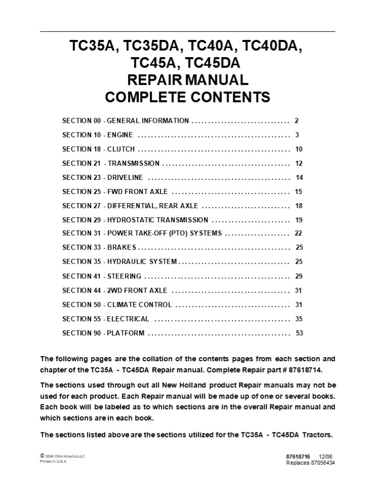 New Holland TC40DA Tractor Service Repair Manual Instant Download ...
