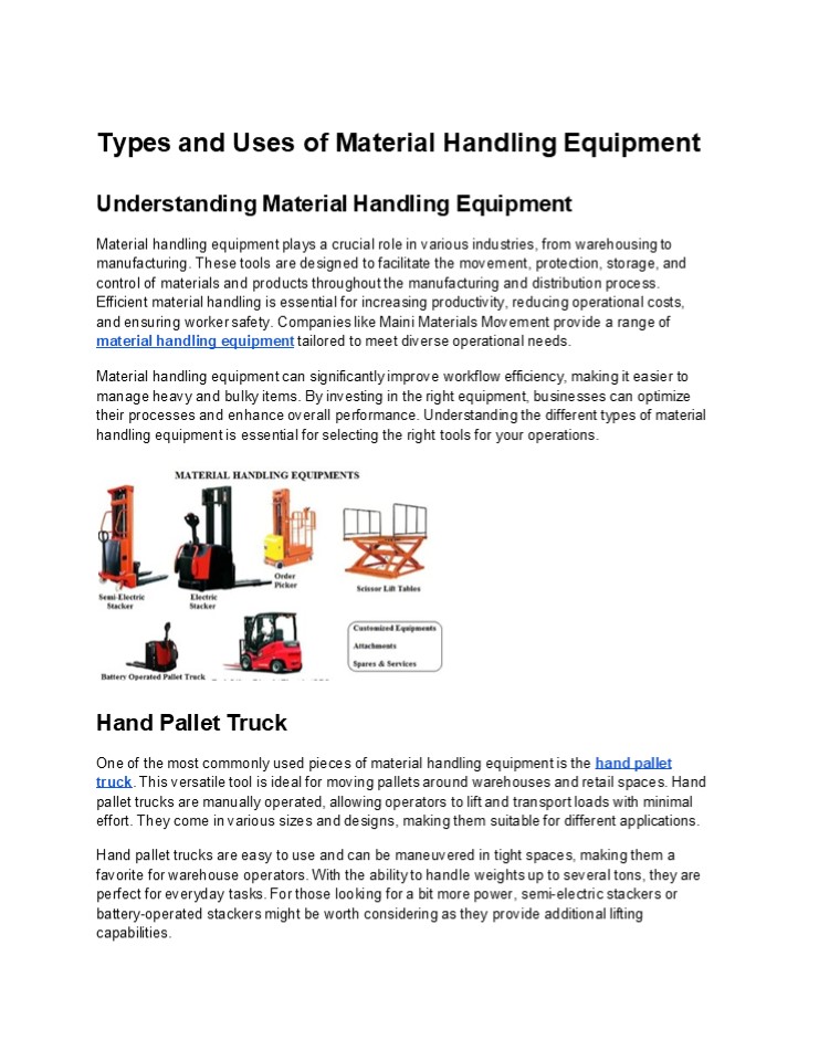 PPT – Types and Uses of Material Handling Equipment - Maini Materials ...