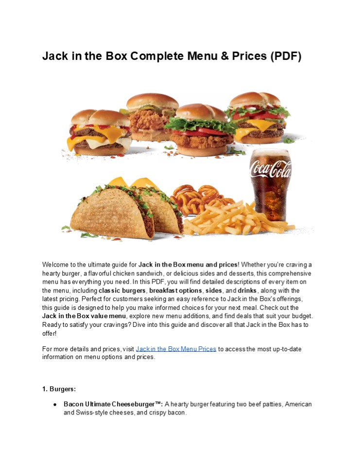 Jack in the Box Restaurant Menu PDF presentation | free to download