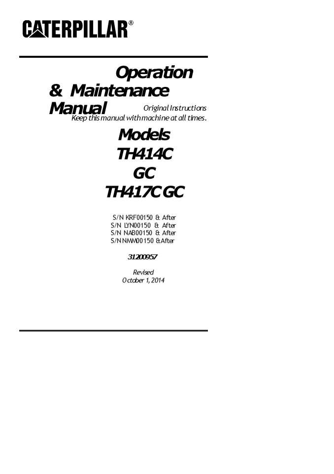 Caterpillar Cat TH414C GC Telehandler Operator Manual Instant Download ...