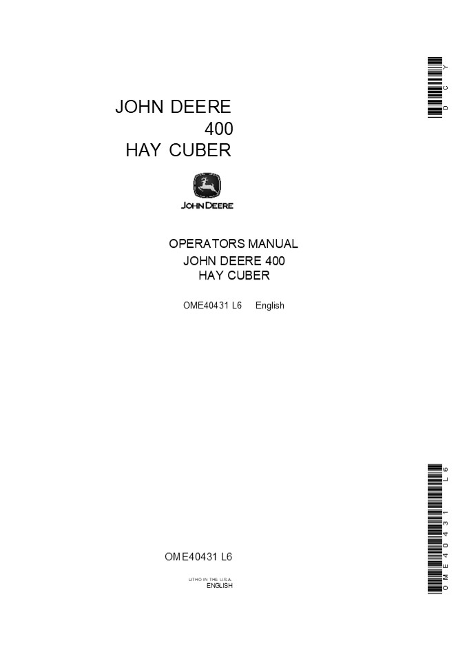 John Deere 400 Hay Cuber Operator’s Manual Instant Download ...