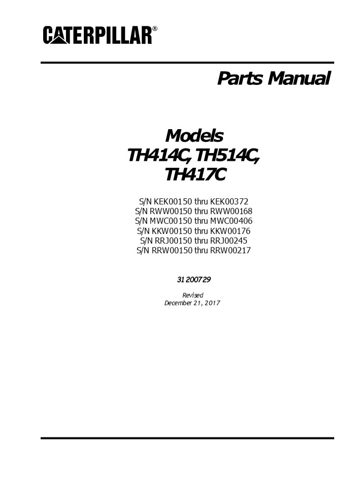 Caterpillar Cat TH414C Telehandler Parts Catalogue Manual Instant ...