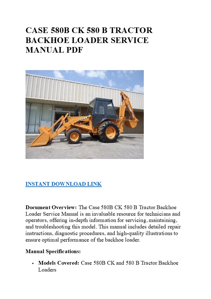 CASE 580B CK 580 B TRACTOR BACKHOE LOADER SERVICE MANUAL PDF ...