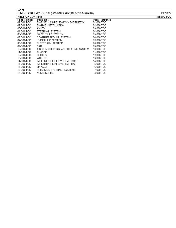 FENDT 936 LRC GEN6 (WAM95926X00F00101-99999) Tractor Parts Catalogue ...