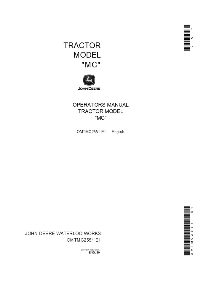 John Deere Model MC Series Tractor Operator’s Manual Instant Download ...