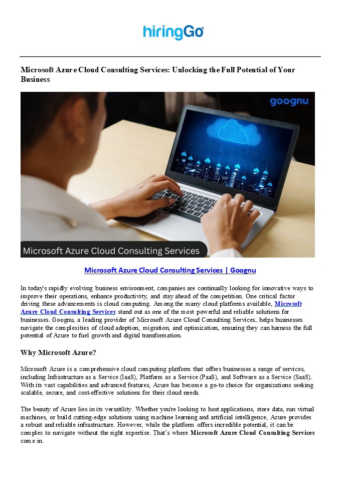 Microsoft Azure Cloud Consulting Services | Goognu (1) presentation | free to download