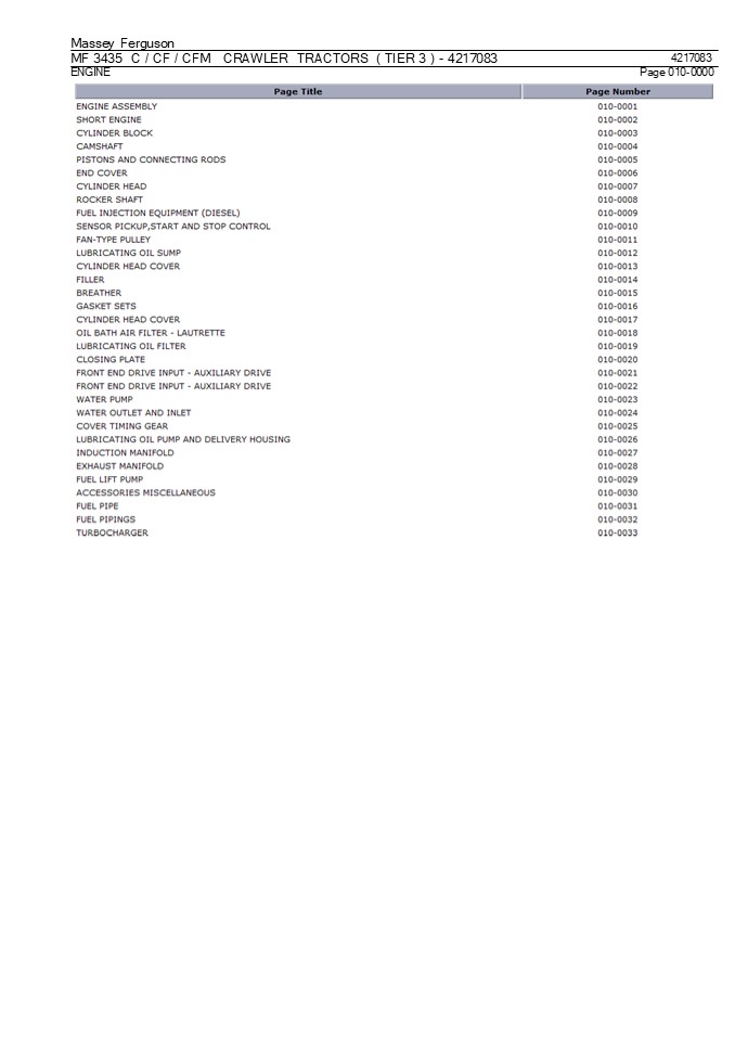 Massey Ferguson MF 3435 C MF 3435 CF MF 3435 CFM CRAWLER TRACTORS (TIER 3) Parts Catalogue ...