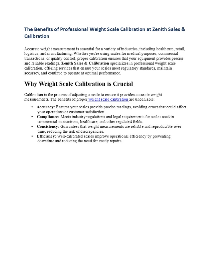 The Benefits of Professional Weight Scale Calibration at Zenith Sales ...