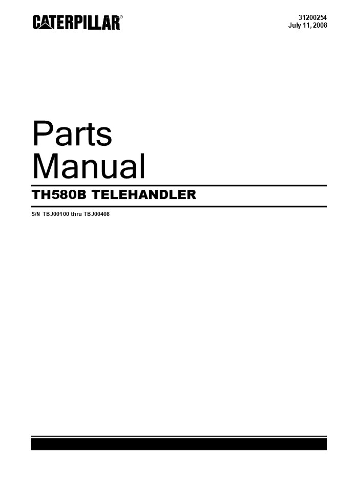 Caterpillar Cat TH580B Telehandler Parts Catalogue Manual Instant ...