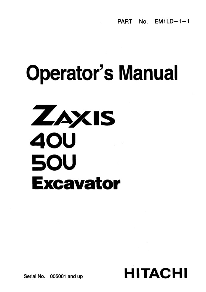 HITACHI ZAXIS 40U 50U EXCAVATOR Operator Manual Instant Download ...
