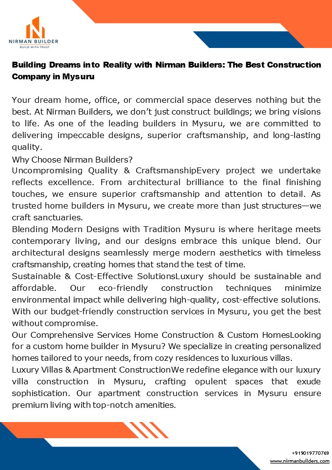 Building Dreams into Reality with Nirman Builders: The Best Construction Company in Mysuru ...