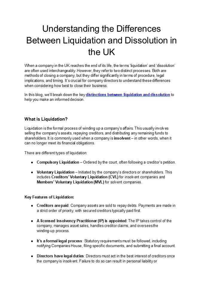 PPT – Differences Between Liquidation and Dissolution in the UK (1) PowerPoint presentation ...