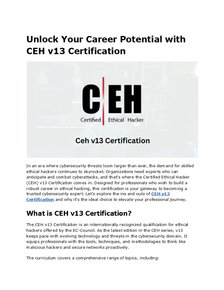 Top Reasons to Pursue CEH v13 Certification presentation | free to download