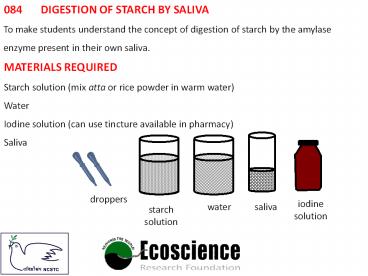 084 DIGESTION OF STARCH BY SALIVA presentation | free to view