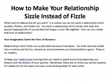 PPT – How to Make Your Relationship Sizzle Instead of Fizzle PowerPoint ...