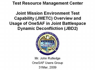 Test Resource Management Center Joint Mission Environment Test ...
