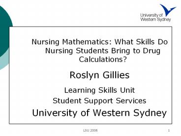 PPT – Nursing Mathematics: What Skills Do Nursing Students Bring to ...