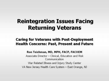 Reintegration Issues Facing Returning Veterans Caring for Veterans with ...