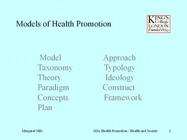 Models of Health Promotion presentation | free to view