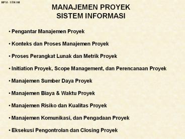 MANAJEMEN PROYEK SISTEM INFORMASI Pengantar Manajemen Proyek ...