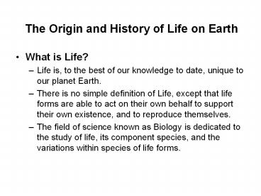 The Origin and History of Life on Earth presentation | free to view