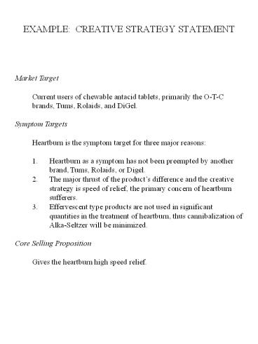PPT – EXAMPLE: CREATIVE STRATEGY STATEMENT PowerPoint presentation ...