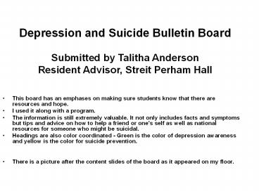 Depression and Suicide Bulletin Board Submitted by Talitha Anderson ...