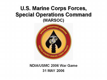 U.S. Marine Corps Forces, Special Operations Command (MARSOC ...