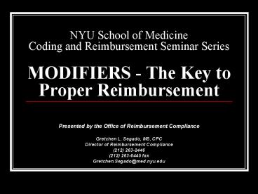 NYU School of Medicine Coding and Reimbursement Seminar Series ...