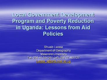 Local Government Development Program and Poverty Reduction in Uganda ...