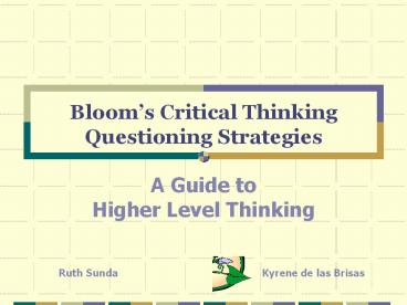 Bloom’s Critical Thinking Questioning Strategies presentation | free to ...