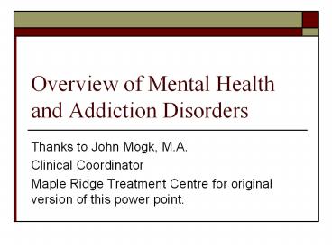 Overview of Mental Health and Addiction Disorders presentation | free ...
