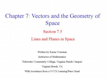 PPT – Chapter 7: Vectors and the Geometry of Space PowerPoint ...