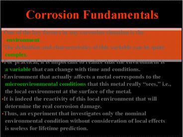PPT – One of the key factors in any corrosion situation is the ...