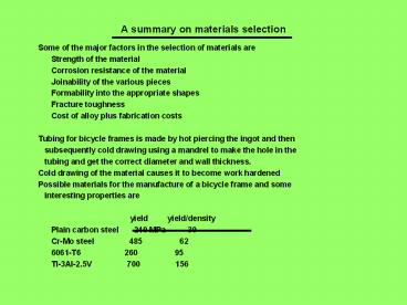 PPT – A summary on materials selection PowerPoint presentation | free ...